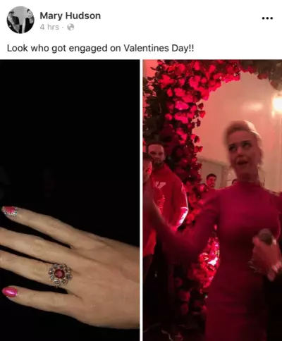 来自妈妈 Facebook 帖子的 Katy Perry 订婚戒指