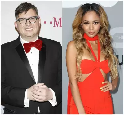 Ang Magbubuhat sa 'Riverdale' nga si Roberto Aguirre-Sacasa Nagsul-ob og suit nga adunay Pula nga Bow Tie Si Vanessa Morgan Mipahiyom sa Orange Cut Out Dress