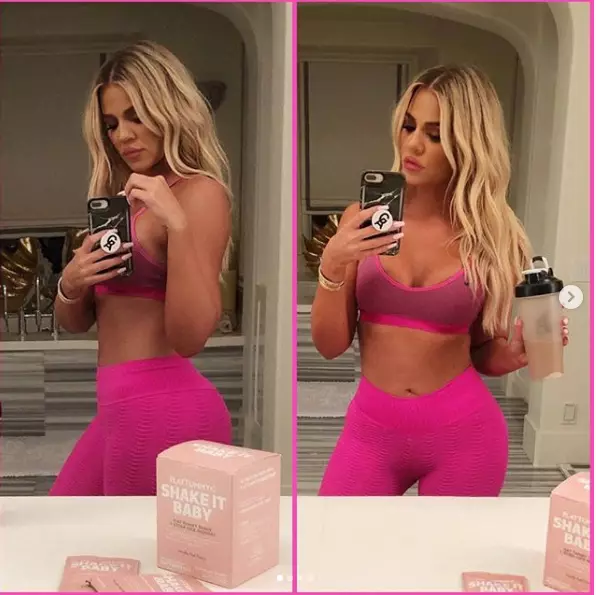 Khloe Kardashian kannab roosat treeningriietust