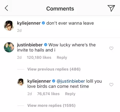 Kylie Jenner Justin Bieber échange de commentaires sur instagram