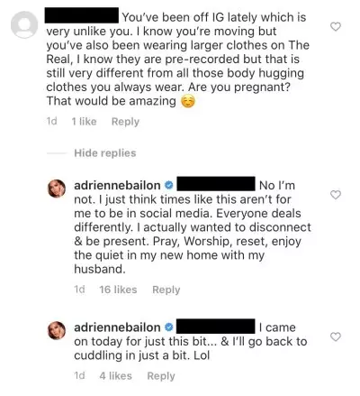 Adrienne Bailon răspunde zvonurilor despre sarcină pe Instagram
