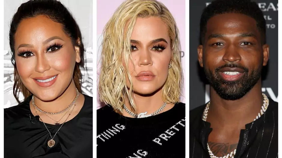 Umfanekiso ohlukeneyo ka-Adrienne Bailon, uKhloe Karadshian kunye noTristan Thompson