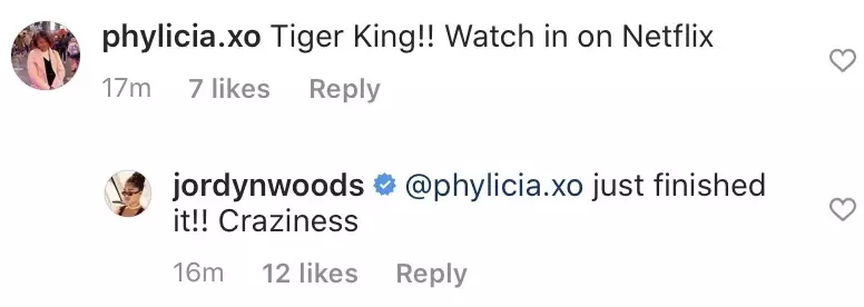 Distancia social de Jordyn Woods Tiger King