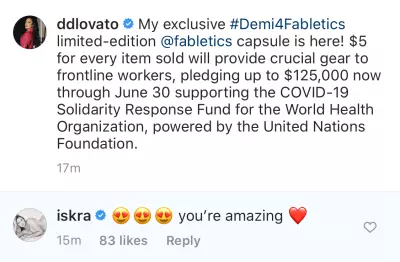 Iskra Lawrence quyên góp cho Demi Lovato Coronavirus