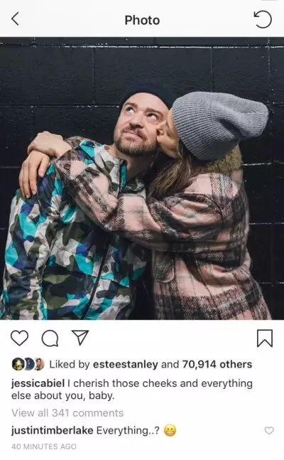 Jessica Biel Justin Timberlake comentează pe instagram