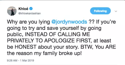 Khloe Kardashian Jordyn Woods ምላሽ
