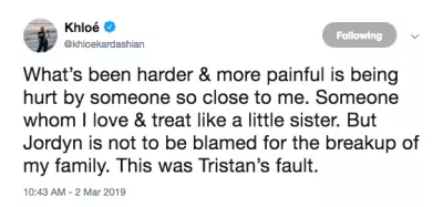 Khloe Kardashian Tweet ስለ jordyn woods