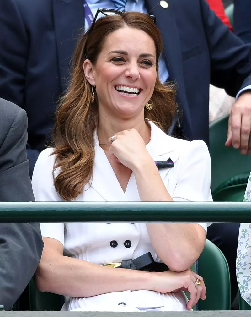 Kate Middleton Wäiss Kleed Wimbledon Tennis Dag 2