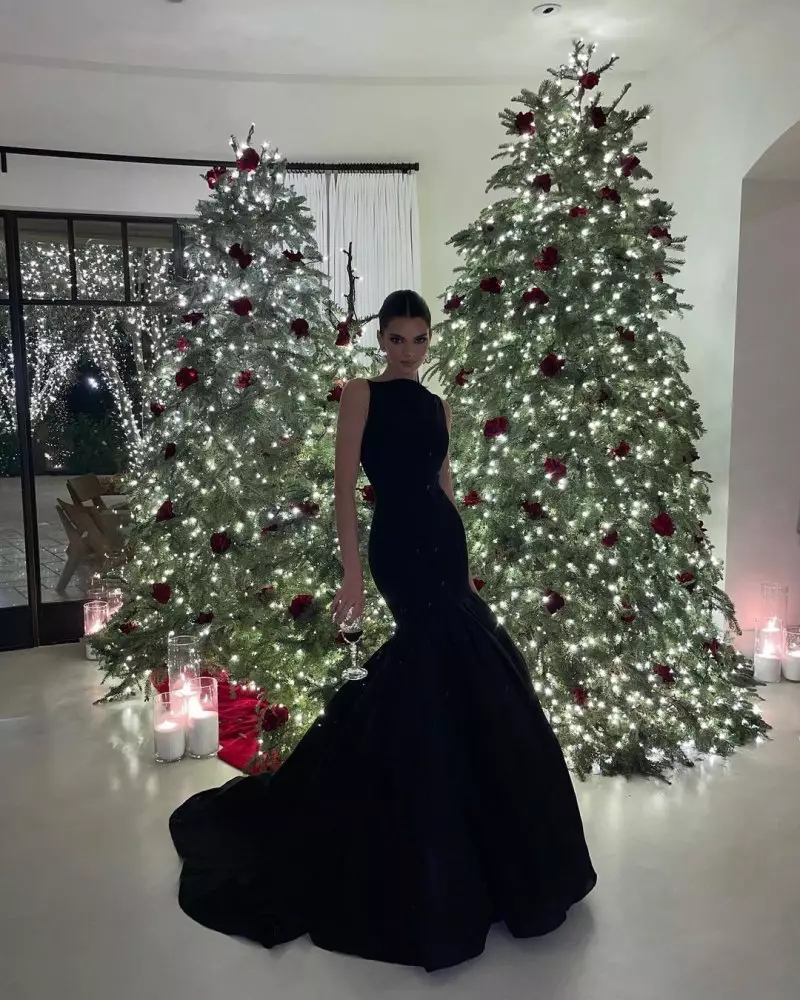Kardashian Jenner Gabonetako argazkiak Kendall soinekoa