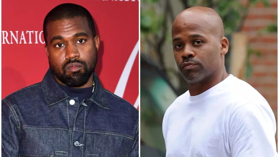 Kanye West bi denim OUtfit û Damon Dash bi Tshirtê Spî