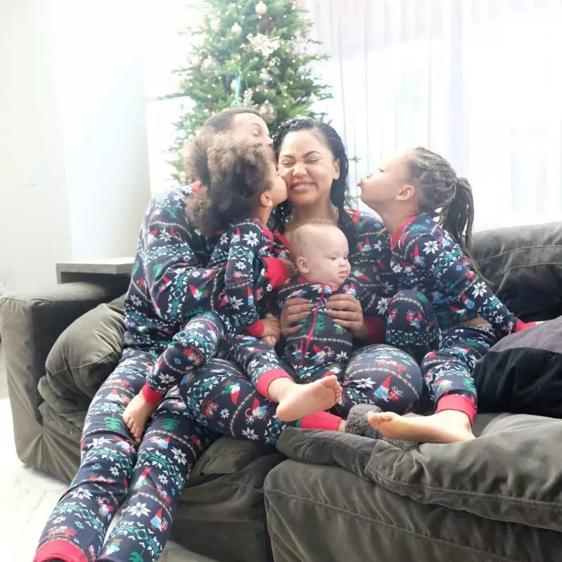 Stephen at Ayesha Curry With Kids in Matching Christmas Pajamas