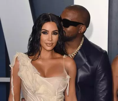 Kim Kardashian lan Kanye West ing Vanity Fair Oscars Afterparty 2020