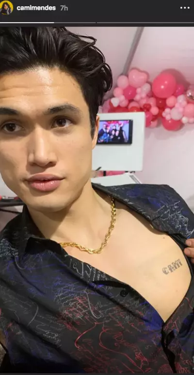 Charles Melton Camila Mendes instagramberättelse om hennes namn tatuerat på honom