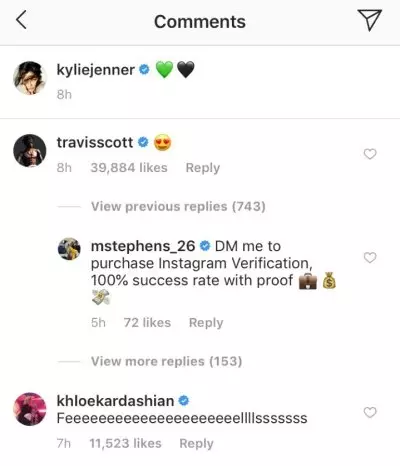 Travis Scott komentar ing foto Kylie