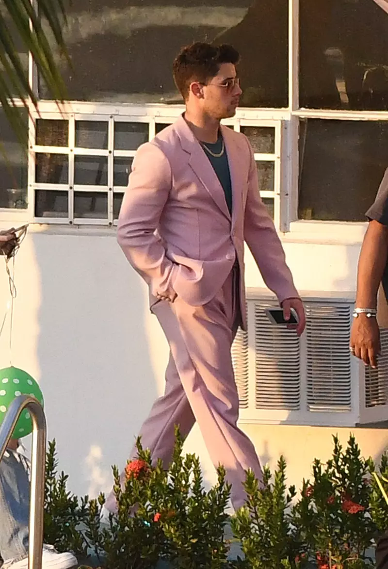 Nick Jonas pink suit miami