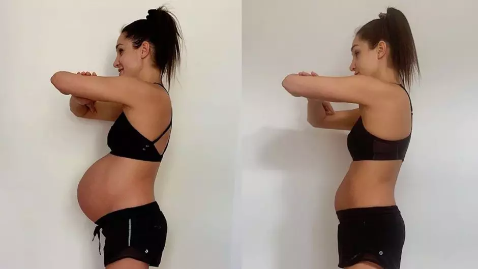 Kayla Itsines baba bump postpartum liggaam abs oefensessie