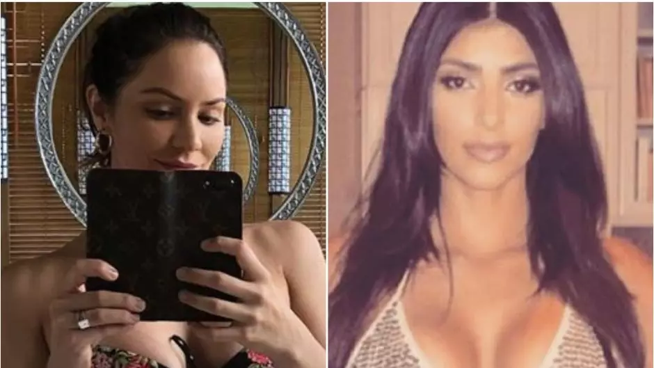 Katharine McPhee සහ Kim Kardashian ගේ බෙදුණු රූපයක්