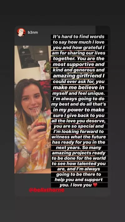 Mennaj Bella Thorne pataje yon mesaj ki chofe kè pou 'Etonan mennaj li' sou Instagram