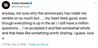 Ariana grande tweets about thank u next anniversary 3