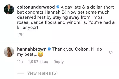 Colton Underwood prende in giro la relazione di Hannah Brown con Peter Weber