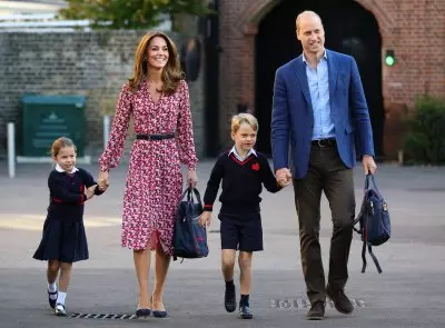 Pangeran William sareng Kate Middleton nyandak George sareng Charlotte ka Sakola dina Poé Pertama