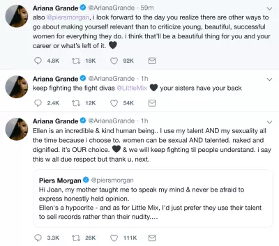 Ariana Grande shkruan në Twitter