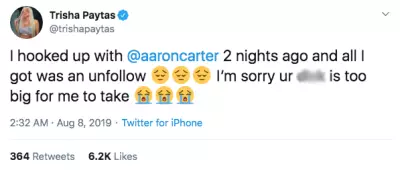 Trisha Paytas no Twitter Sobre Aaron Carter