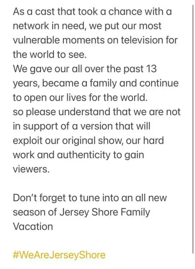 'Jersey Shore' Cast သည် MTV ၏ နောက်လာမည့် ပြန်လည်စတင်မည့် 'Jersey Shore 2.0' ကို တုံ့ပြန်သည်- 'ကျွန်ုပ်တို့ မထောက်ခံပါ'