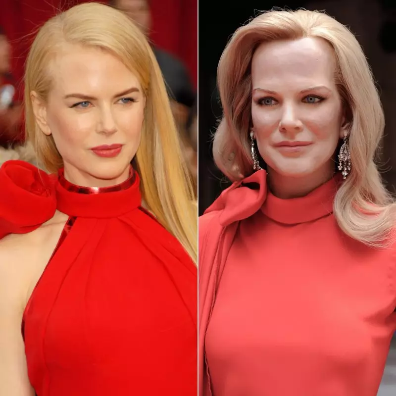 Vestido rojo con figura de cera de Nicole Kidman