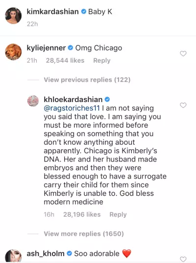 Il commento di Khloe Kardashian su Kim Kardashian ribatte sulla foto di Instagram