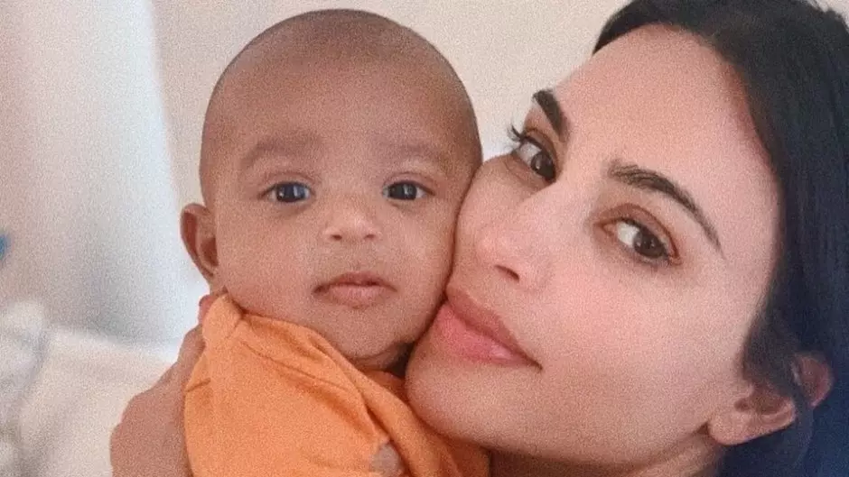 Makeup Free Kim Kardashian Snuggles Psalm West