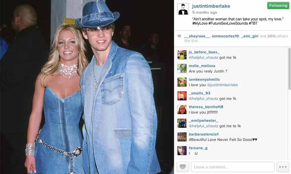 Justin Timberlake & Britney Spears 4Ever: Haeba Instagram e ne e le teng ka nako ea lerato le leholo ka ho fetisisa historing (#SorryNotSorry, Biel) - Life & Style