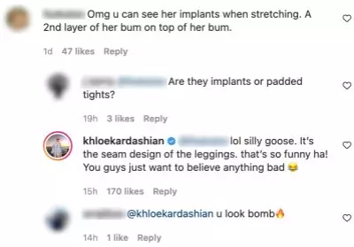 Khloe Kardashian უკან ტაშით უკანალზე იმპლანტები კომენტარი
