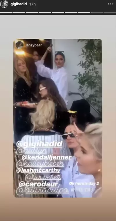 Gigi Hadidning instagramdagi hikoyasi Kendall Jenner Xeyli Baldvin Koachella