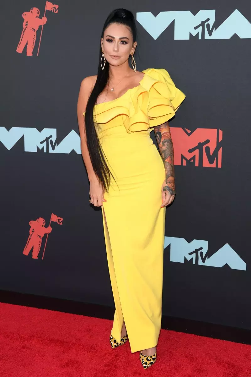 JWoww vilki geltoną suknelę 2019 m. VMA