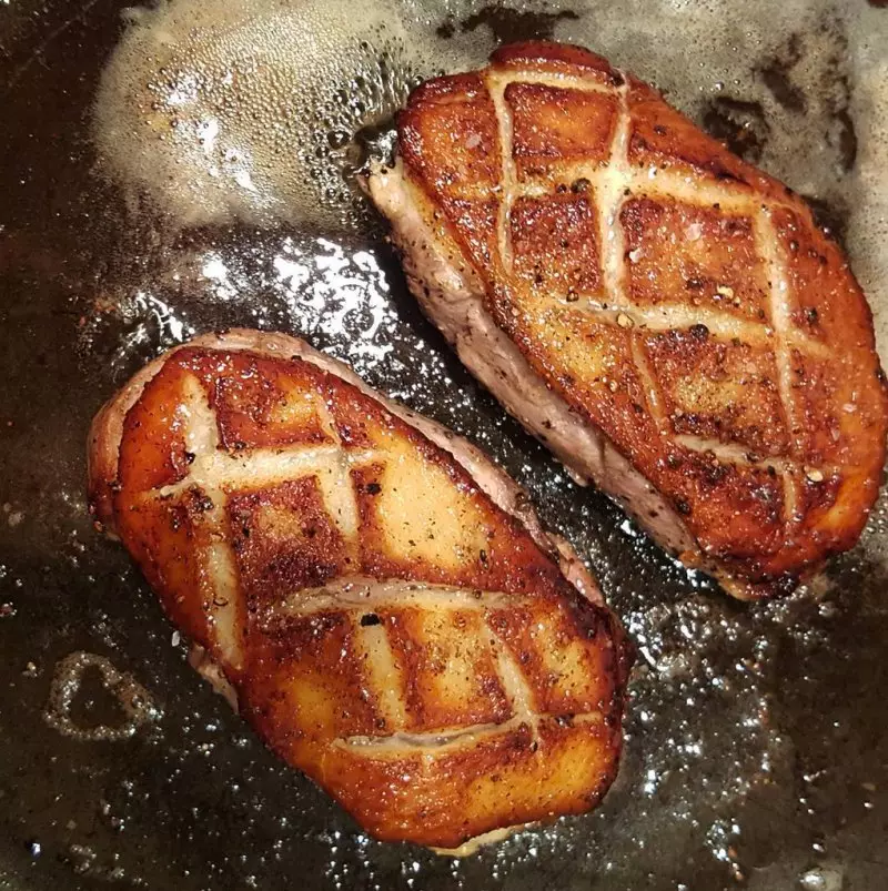 Chrissy-Teigen-Seared-Duck-Breast-With-Port-and-Cherry-Suss-April-2016