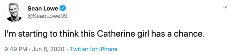 Sean Lowe Bachelor tweets tijdens seizoen 17 Reair met Catherine Giudici 2